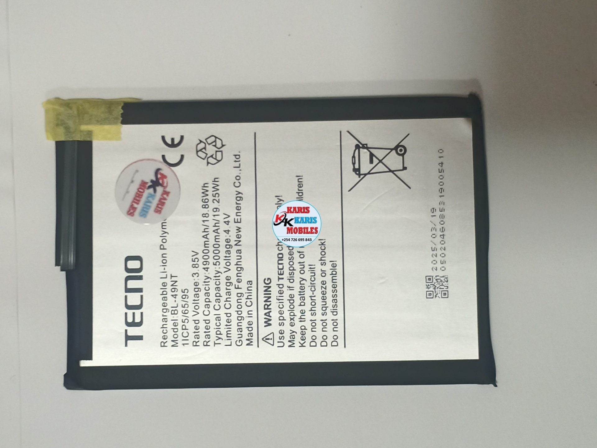 TECNO BL49NT (small) battery price in kenya is KES 1,500.00